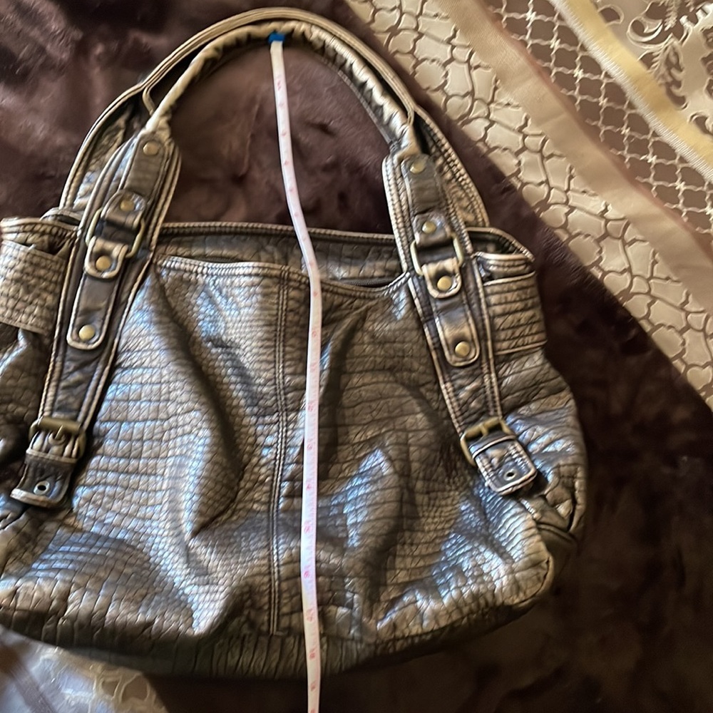 Bueno Black Distressed Gold Leather Like Bag - Gem